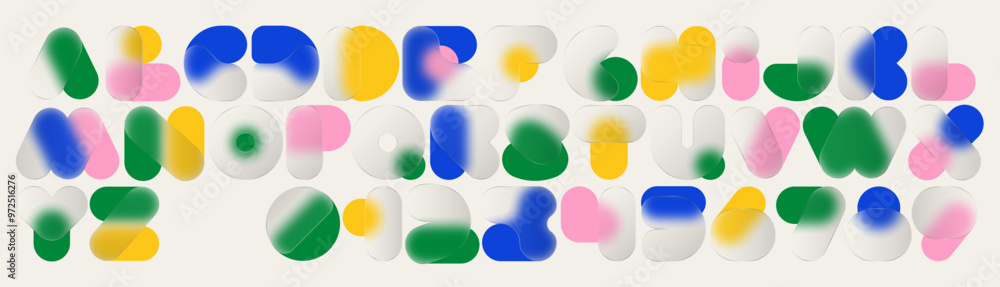 Poster Glassmorphism font with translucent shapes forming an abstract ...