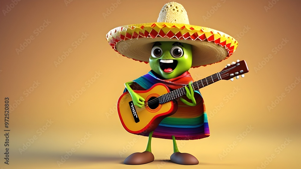 taco character is playing the guitar in the mariachi band, with a ...