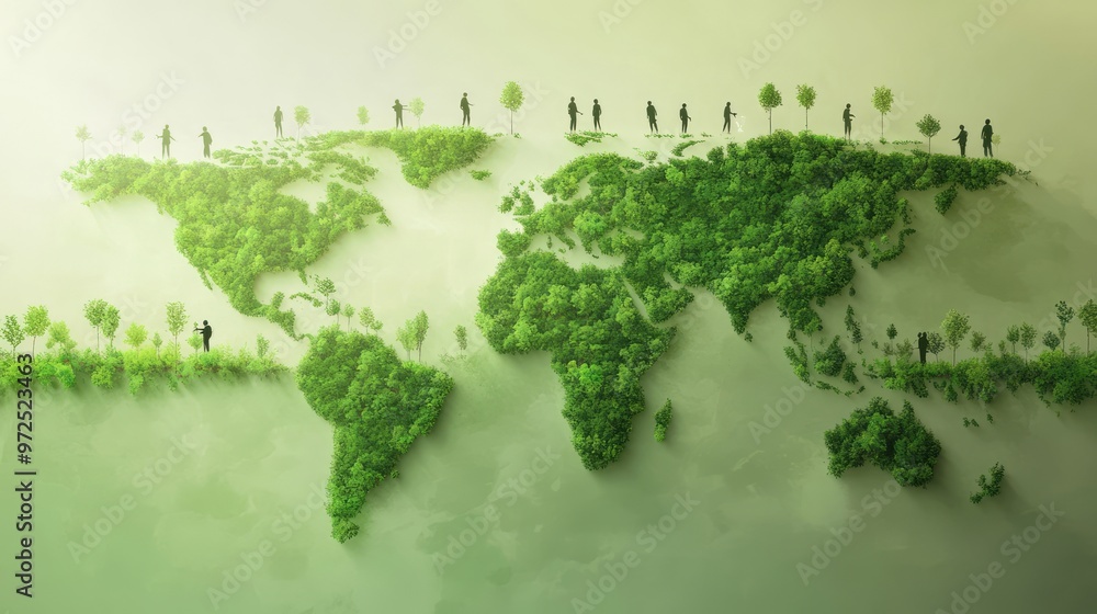 Global reforestation movement. Forests regrowing across the globe, with ...