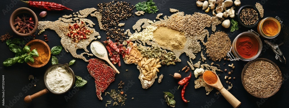 A visually striking image of a global map made from different foods ...
