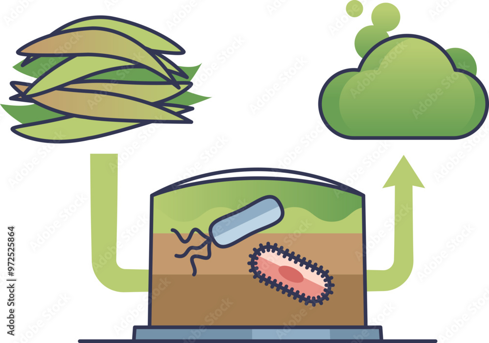 Simplified diagram of anaerobic digestion with organic matter, bacteria ...