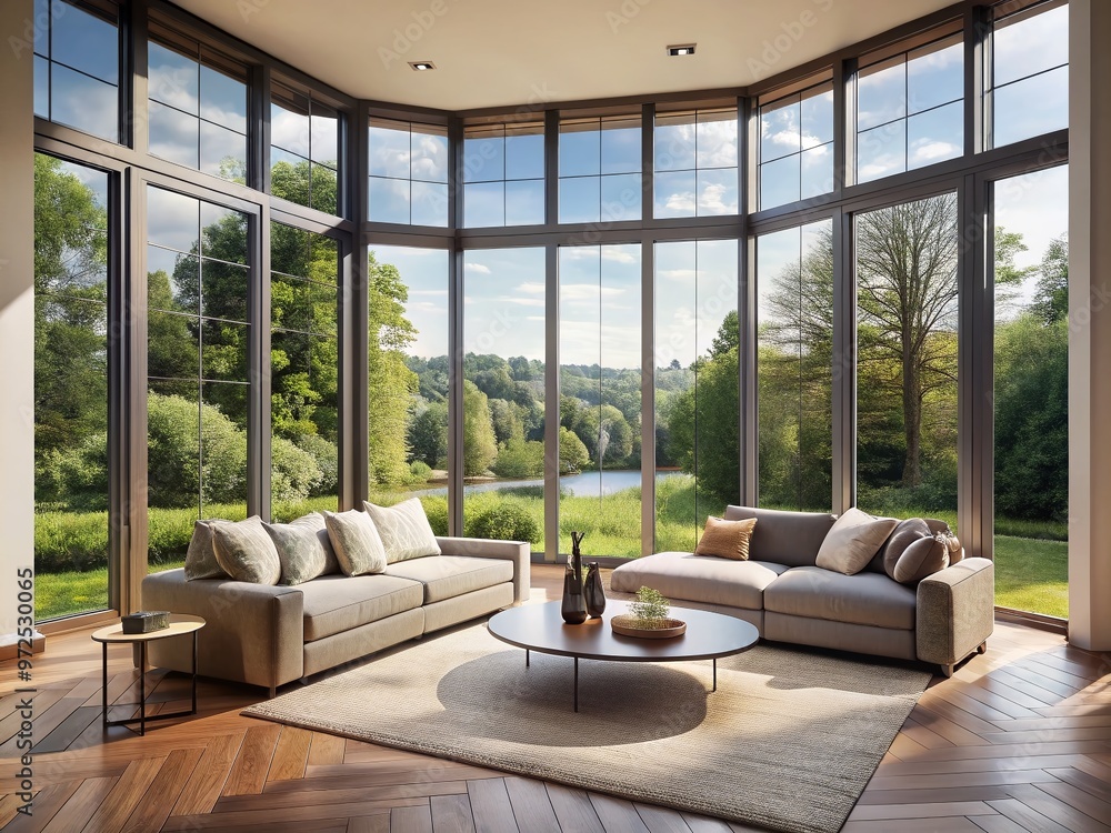 Contemporary bay window with sleek lines, minimalist decor, and floor ...