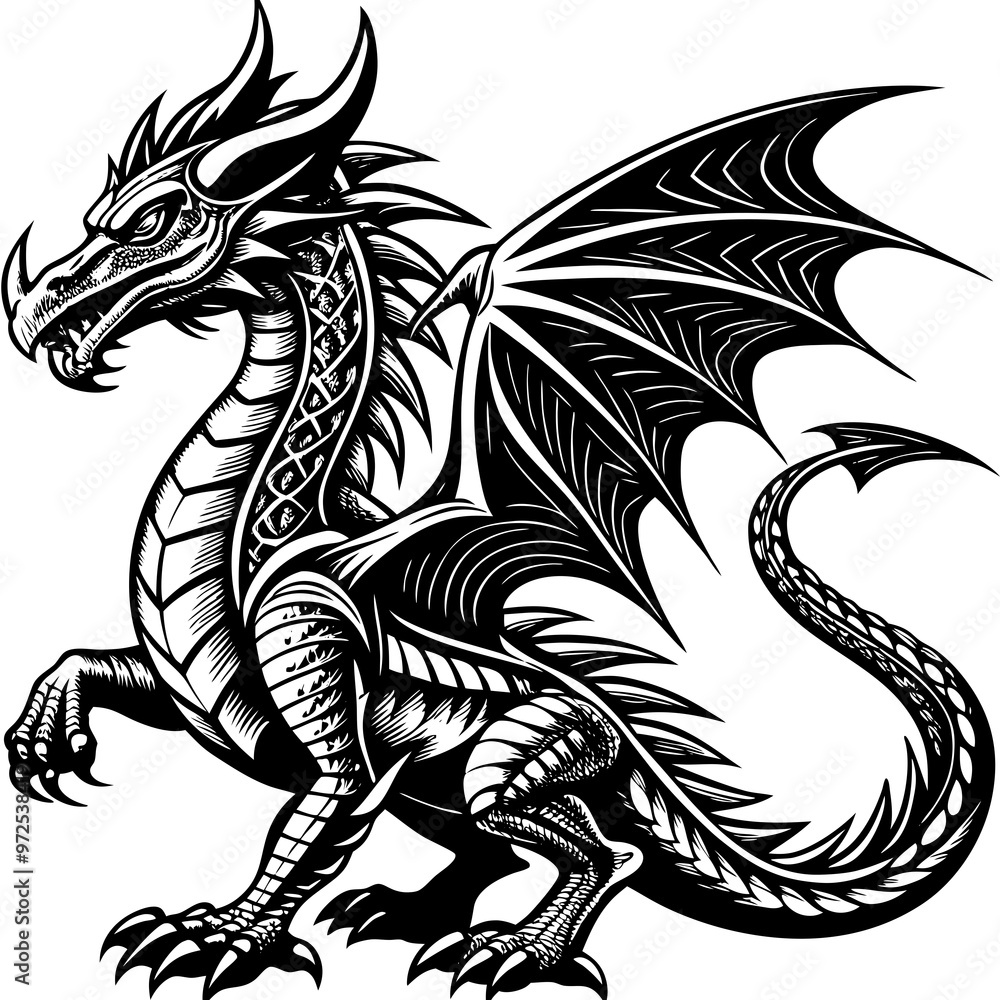 dragon tattoo vector.dragon vector. Silhouette.fire spitting dragon ...