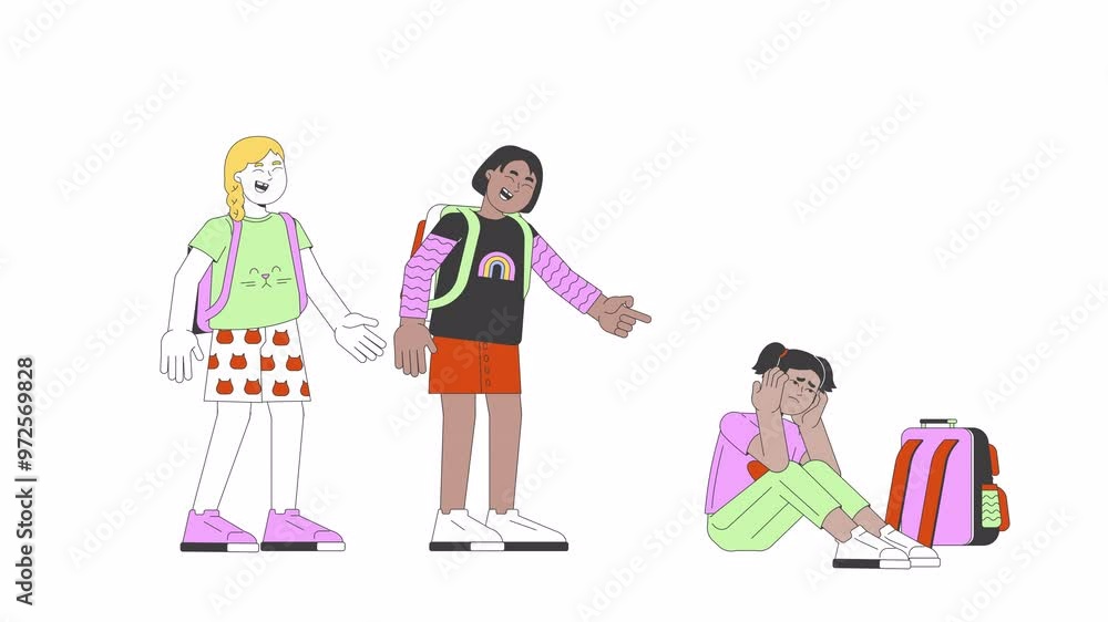 Cruel classmates laughing at offended girl 2D characters animation ...