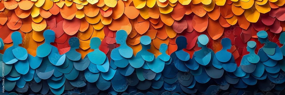 This image features an array of colorful paper people silhouettes in ...