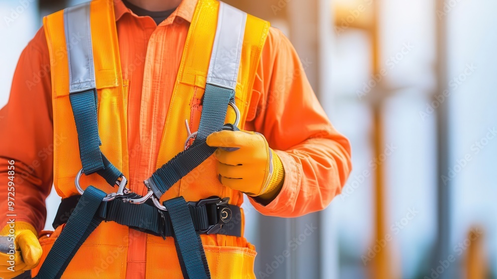 Inspector checking safety harnesses, inspecting personal protective ...