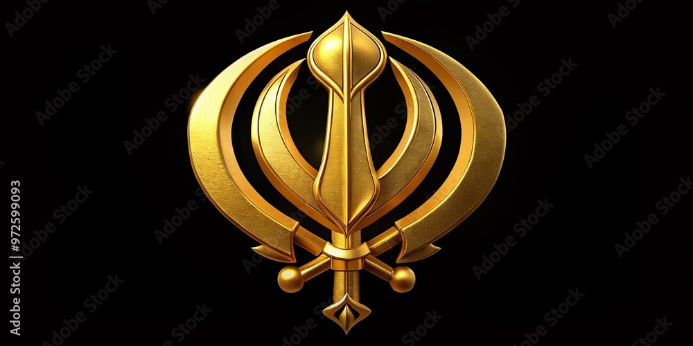 Golden Khanda emblem, a significant symbol of Sikhism, featuring a ...