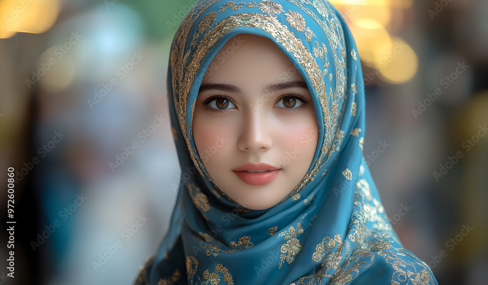 “Beautiful Young Malay Woman Wearing a Hijab and Blue-Collared Shirt ...