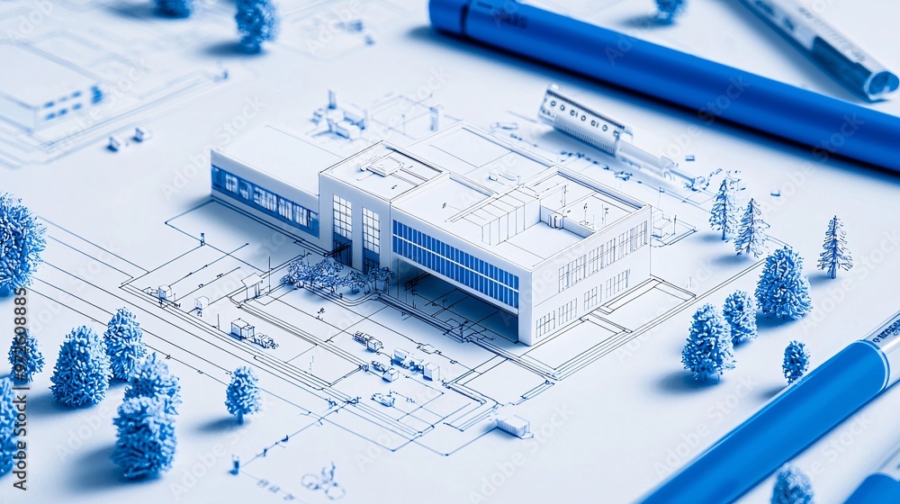 Blueprint-style architectural design of a cancer research center ...