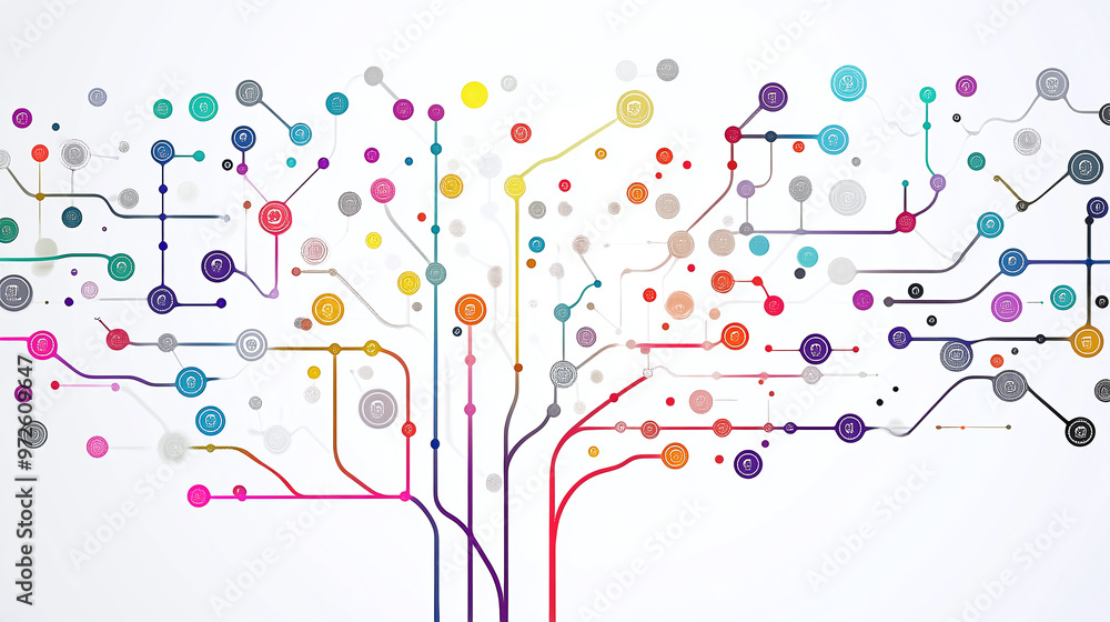 Colorful diagram illustrating a decision tree with branching paths and ...