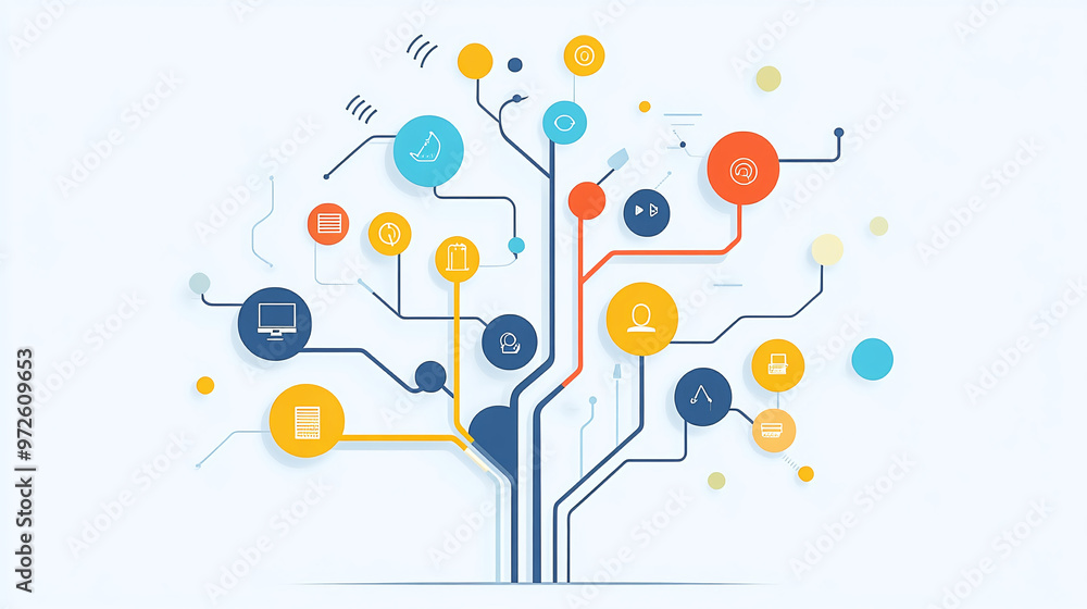 Colorful diagram illustrating a decision tree with branching paths and ...