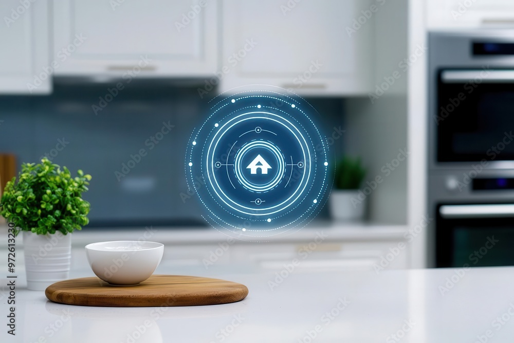 A kitchen using smart technology to monitor energy usage, making the ...