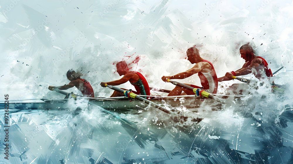 Rowing - Coxless Four: A rowing team of four rowers in a coxless boat ...