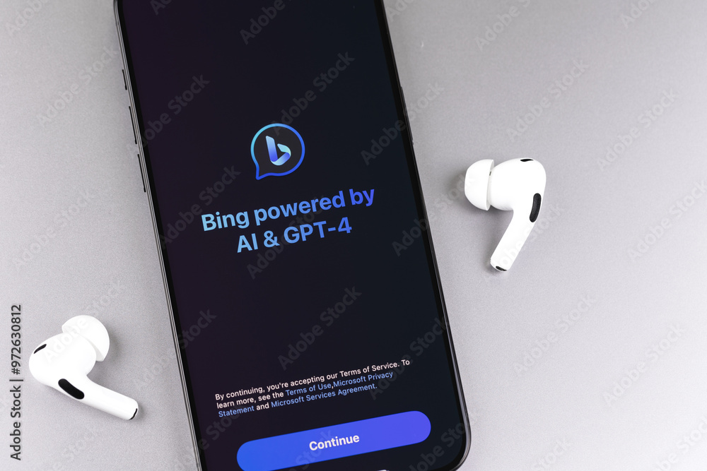 Microsoft Bing powered by AI and GPT-4 - mobile app on a screen ...