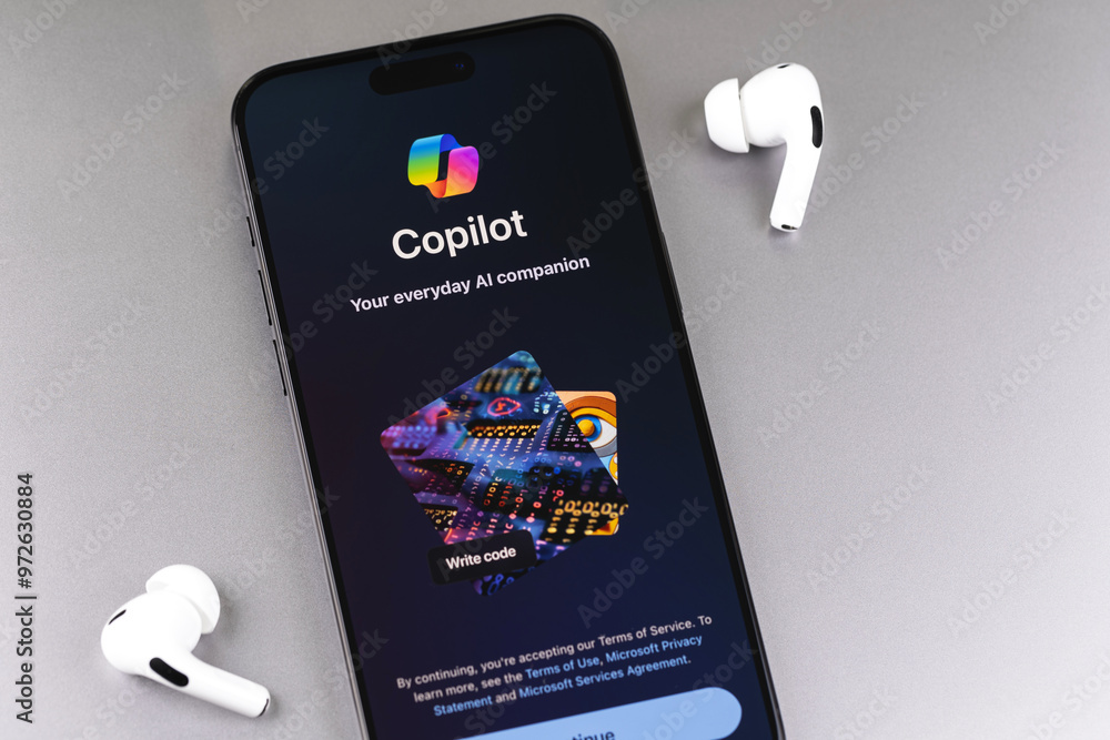 Fotka „Microsoft Copilot mobile icon app on a screen smartphone iPhone ...