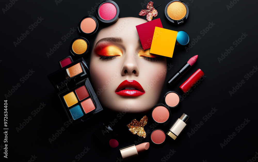 How can the combination of makeup items surrounding the face represent ...