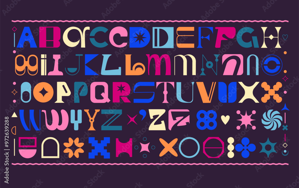 Geometric font. Abstract alphabet shape. Brutalism design. Uppercase ...