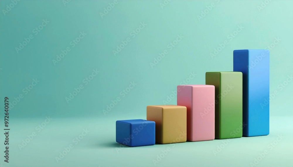 Colorful 3D bar chart in ascending order on a light green background ...