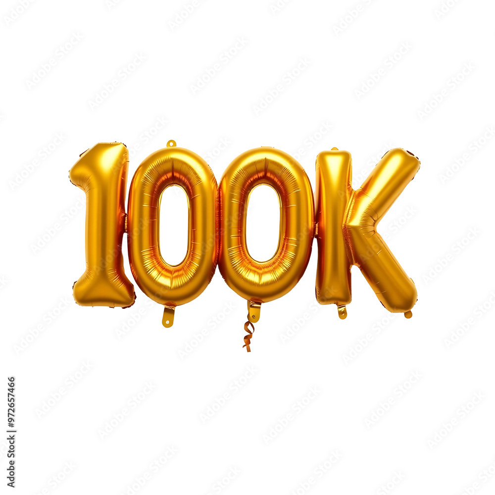 100k golden number and letter balloon isolated on transparent ...