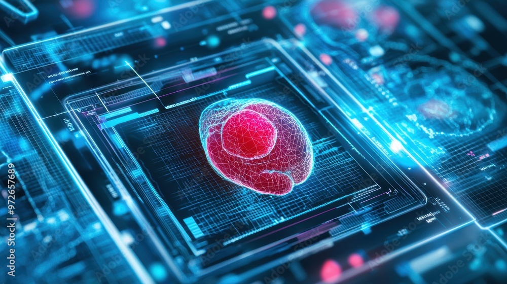 An artificial womb with a developing calf fetus, surrounded by high ...