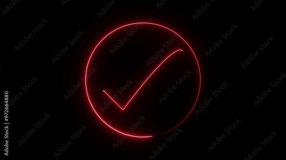 glowing neon red color check mark animation icon confirm tick sign ...