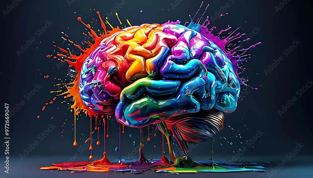 Human brain exploding with different colors reflecting knowledge and ...