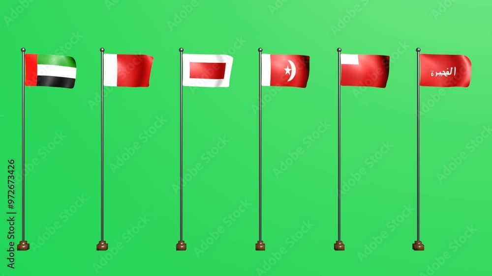 The Flag of UAE and the Seven Emirates Abu Dhabi, Dubai, Sharjah, Ajman ...