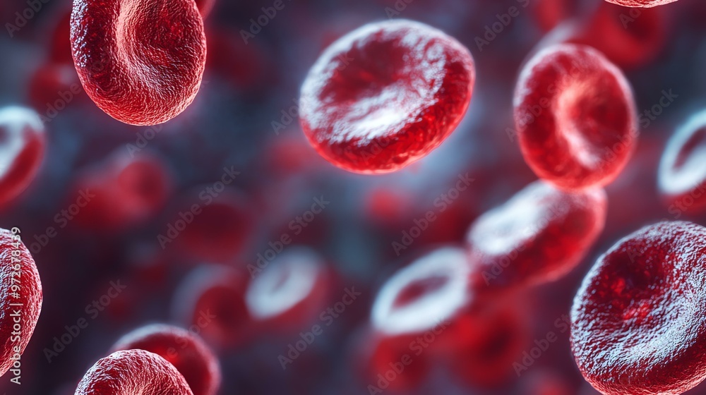 Microscopic view of vibrant red blood cells flowing in the bloodstream ...