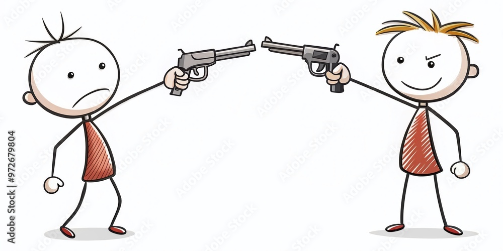 Simple stick figures face off in a humorous showdown, brandishing crude ...