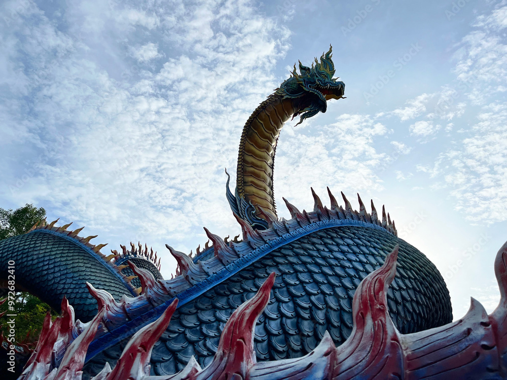 Naga King with Buddha Statue Beautiful Naga Statue, King of giant Naga ...