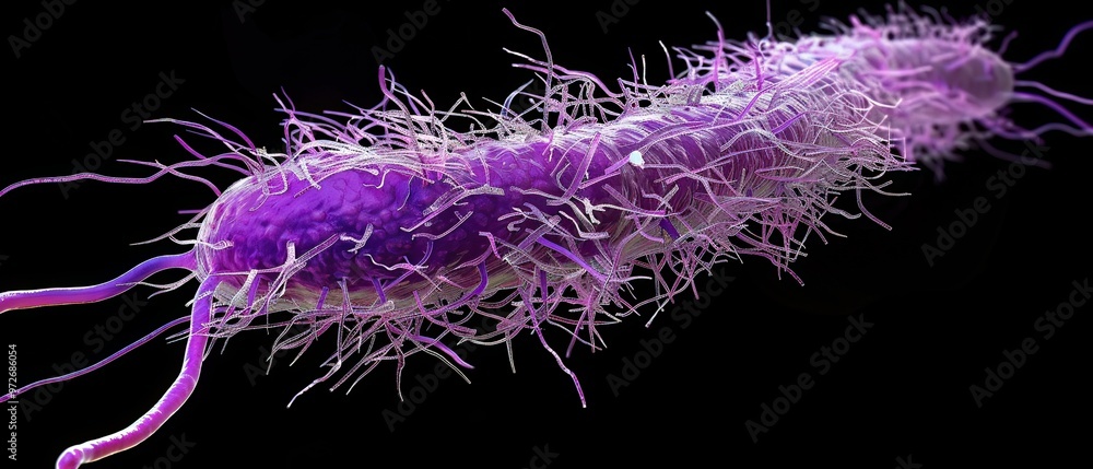 Macro view of a Clostridium difficile bacterium, highlighting the ...