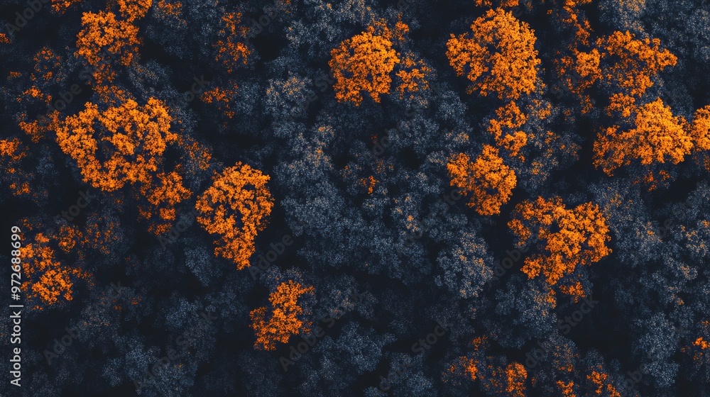 High-contrast heatmap of a sprawling forest, with warmer tones ...