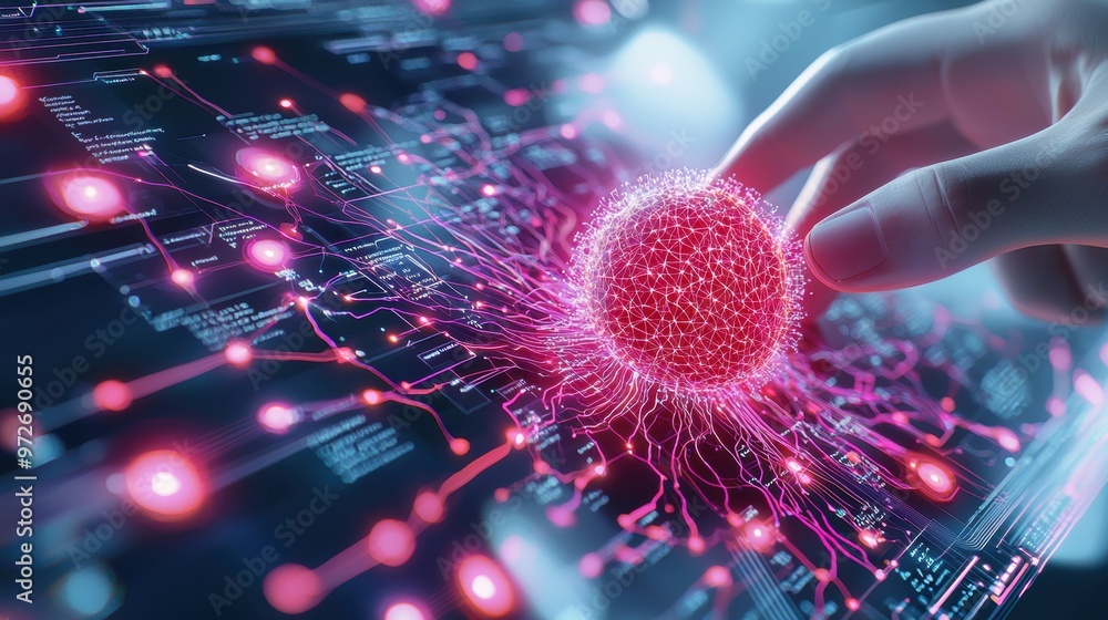 A futuristic interface showing a 3D model of a pigs anatomy with ...