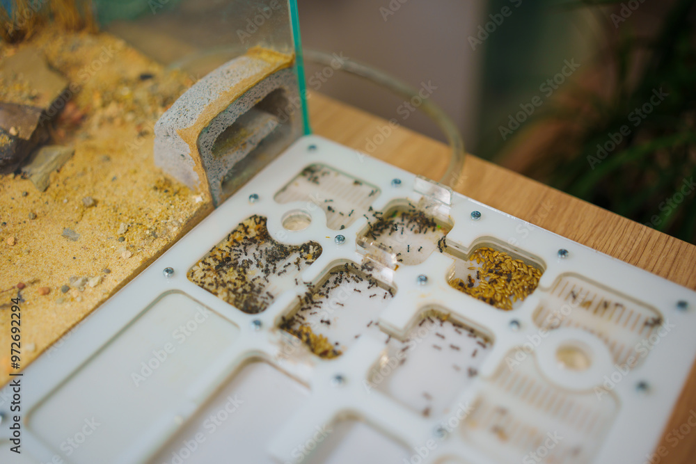 Ant farm in the living corner of the school. observation and study of ...
