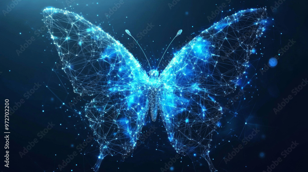Abstract digital butterfly emerging from the web. Polygonal freedom ...