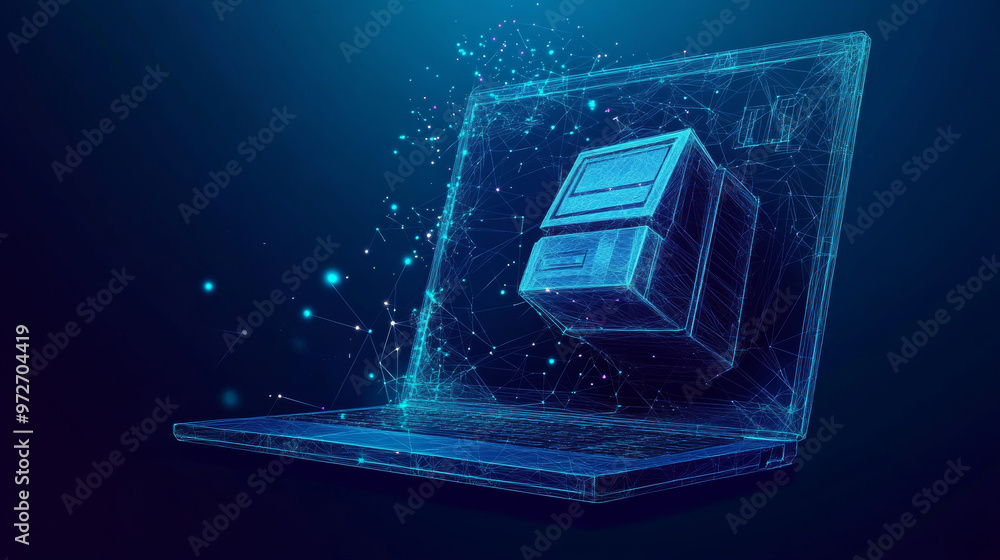 Abstract ATM displayed on a laptop screen with a digital technology ...