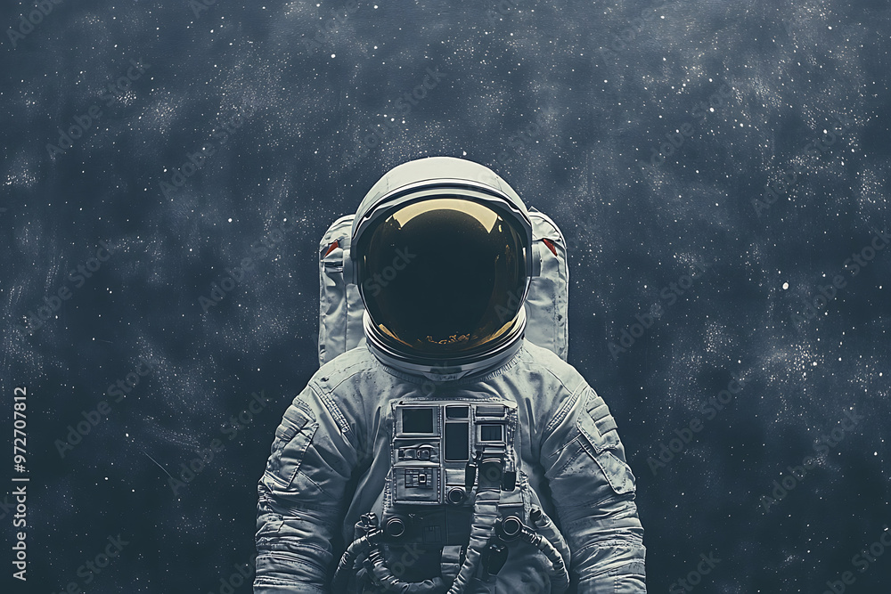 Astronaut standing in the vastness of outer space wearing a space suit ...