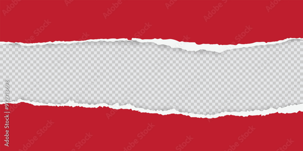 Torn red paper sheet with ripped edges on transparent background ...