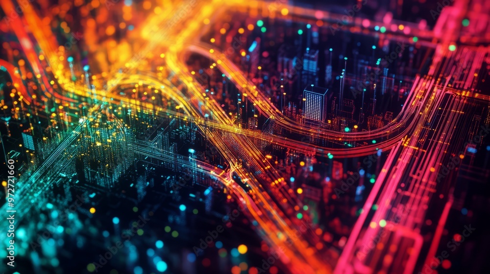 Heatmap of a city's public transit system, with vibrant colors showing ...