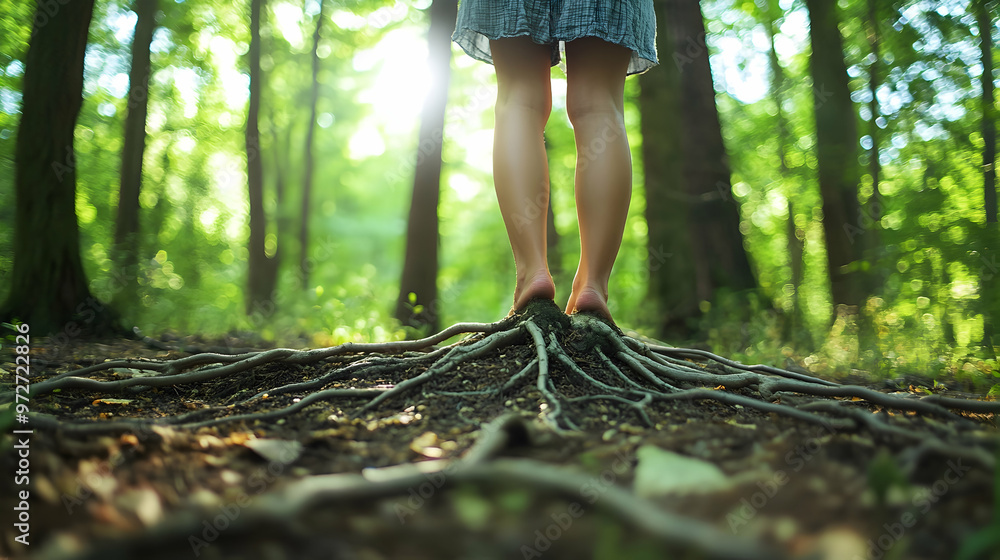 A woman's legs transforming into tree roots, deeply connected to the ...