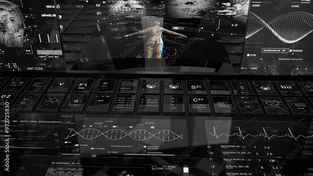 DNA Chemistry molecular structure formula. Medical UI HUD monitoring ...