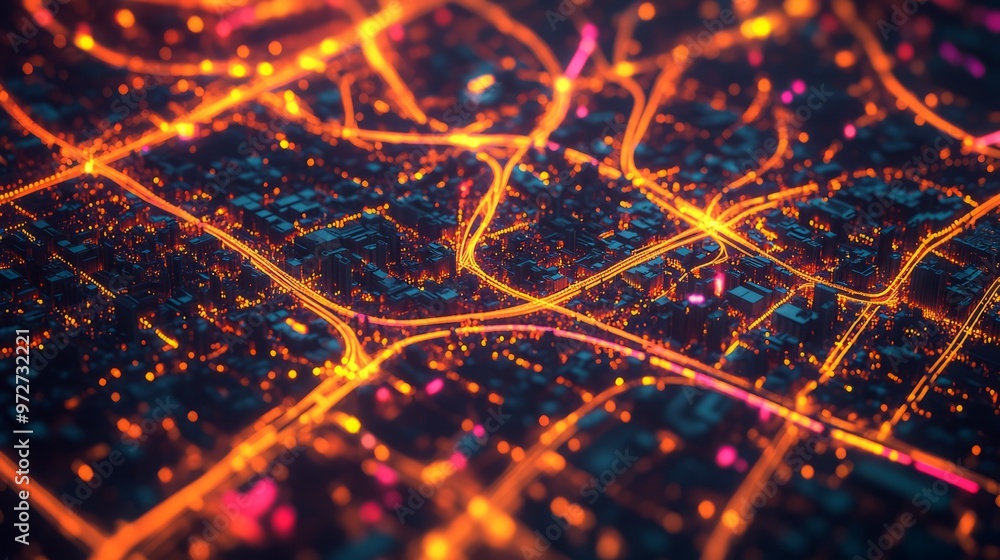 Heatmap of a city's transportation system, with warm colors ...
