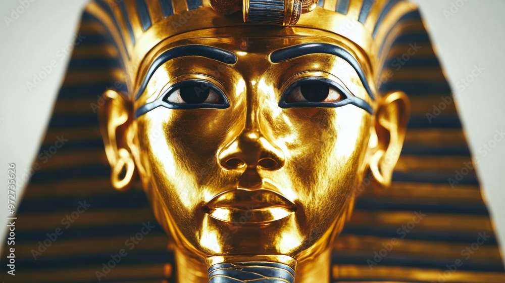 A detailed depiction of a golden pharaoh bust highlighting intricate ...