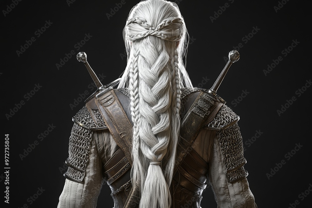 Photo & Art Print Seeing a strong warrior with white hair, two weapons ...