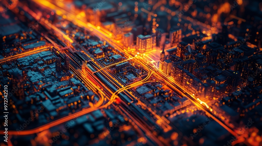 Heatmap of a city's transportation system, with warm colors ...