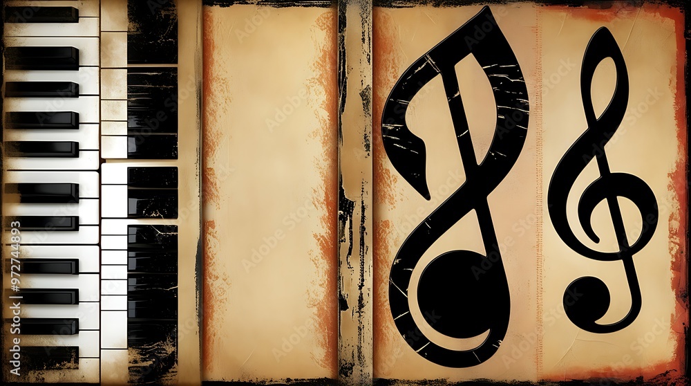 Stylized artistic image combining piano keys with a 3D effect and ...