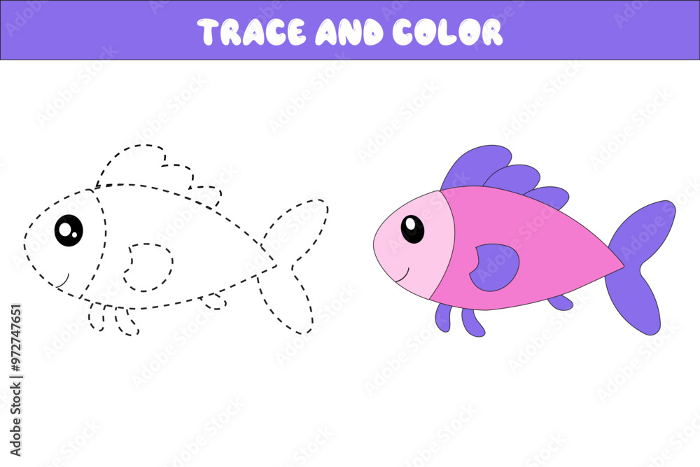 Trace and color the fish in flat style. Educational coloring book for ...