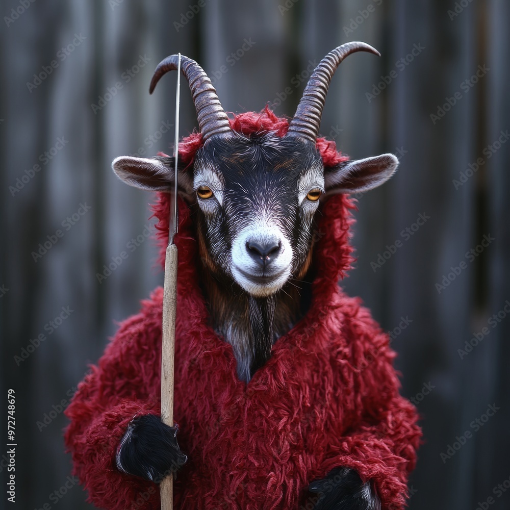 Goat in a devil costume with tiny horns and a pitchfork, [devil goat ...