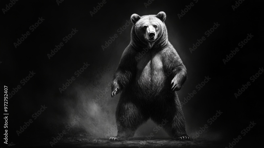 Animated raster illustration of a dancing standing bear pointing with ...