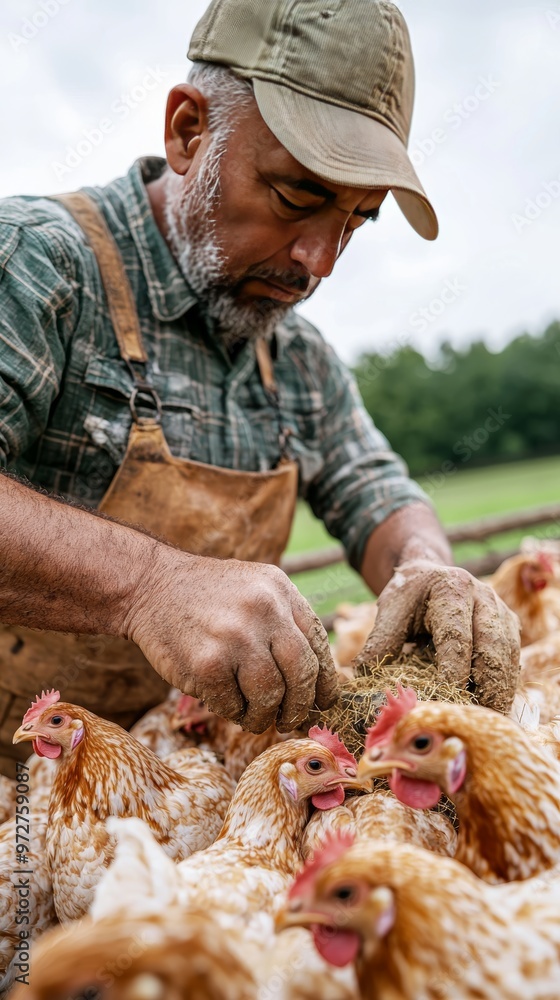 Farm worker feeding animals in a pen, Ultra HD, 8K, peaceful farm ...